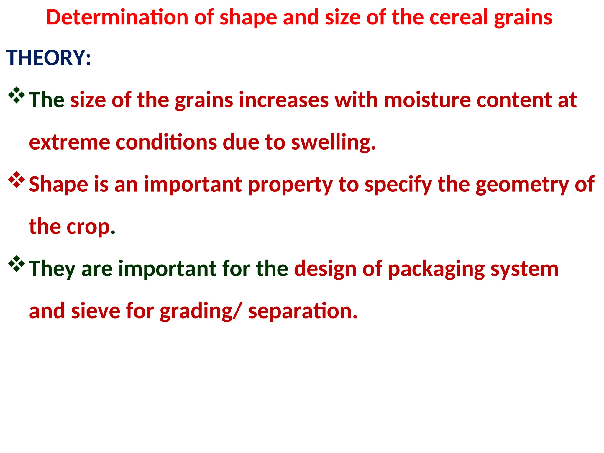 Practical 4 Experiment on determination of shape and size of the cereal ...