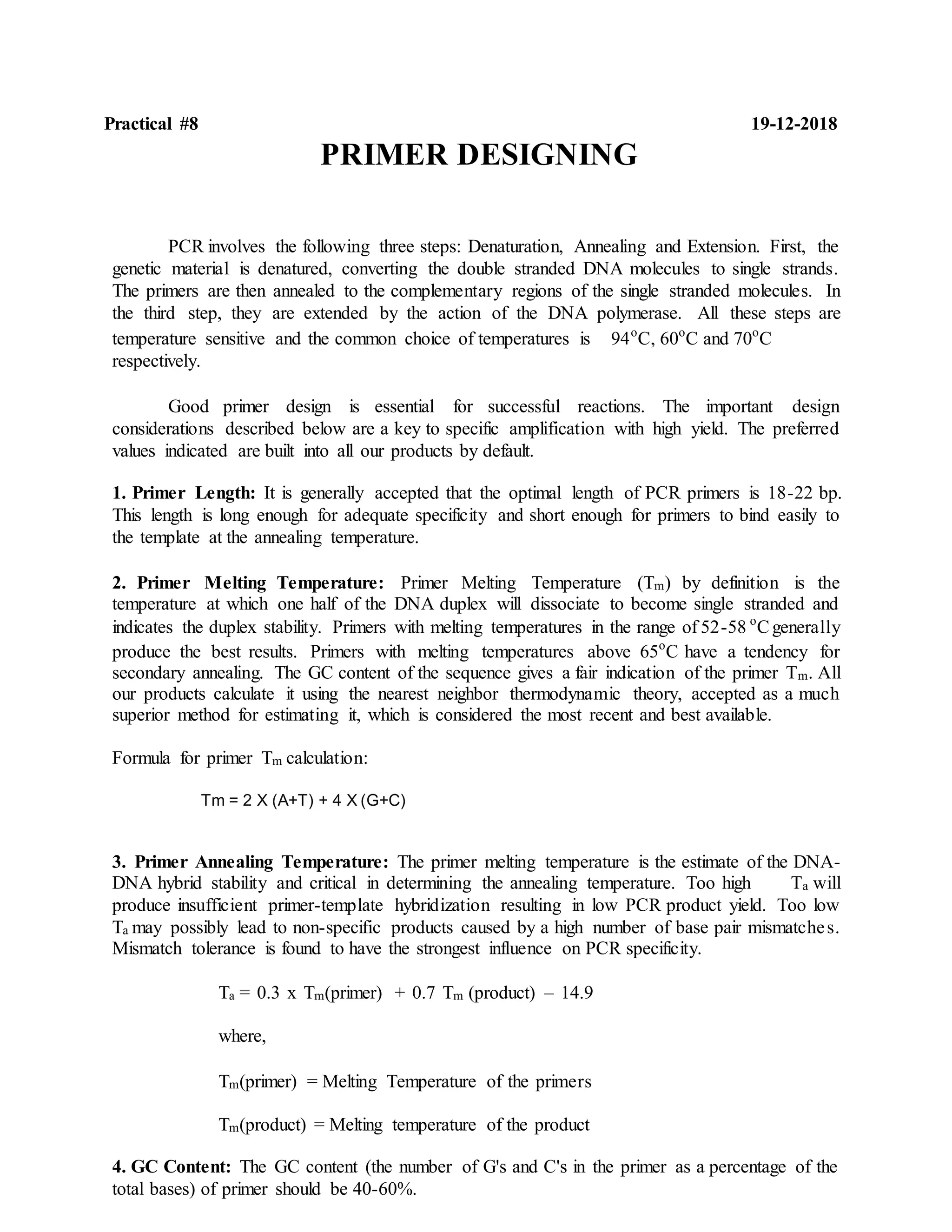 Primer Designing Practical | DOCX