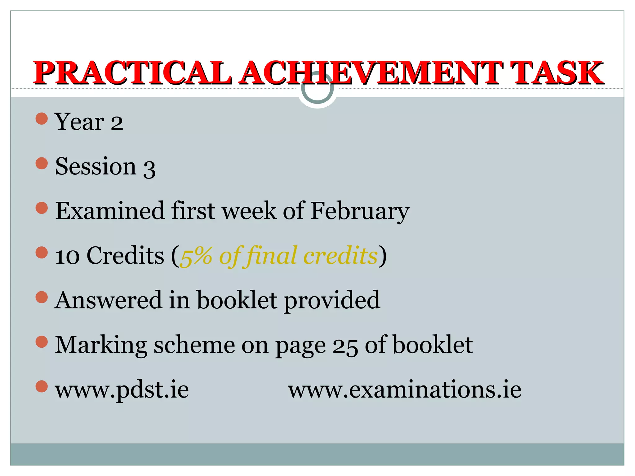 Leaving Cert Applied Inspection, In-service | PPT