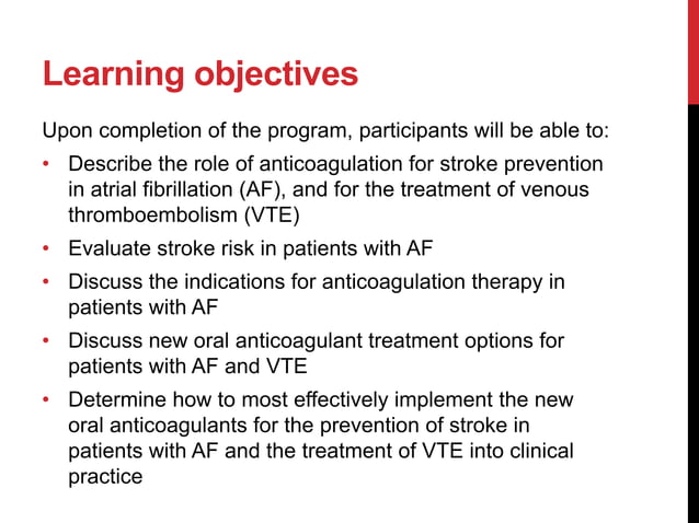 Practical application of anticoagulation therapy af and vte april 12