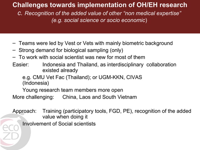 Practical application of One Health principles to field-based ...