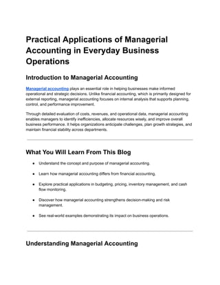Practical Applications of Managerial Accounting in Everyday Business ...