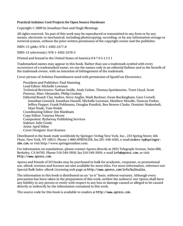 Practical Arduino Cool Projects For Open Source Hardware Pdfdrive Pdf Technology And Computing