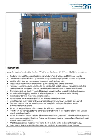 Practical Assessment 1 - Install horizontal weatherboards | DOCX | Home ...