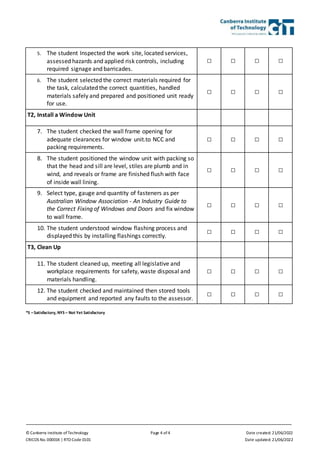 Practical Assessment 1 Install a window | PDF