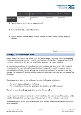 Practical Assessment Carry out measurements and calculations | DOCX
