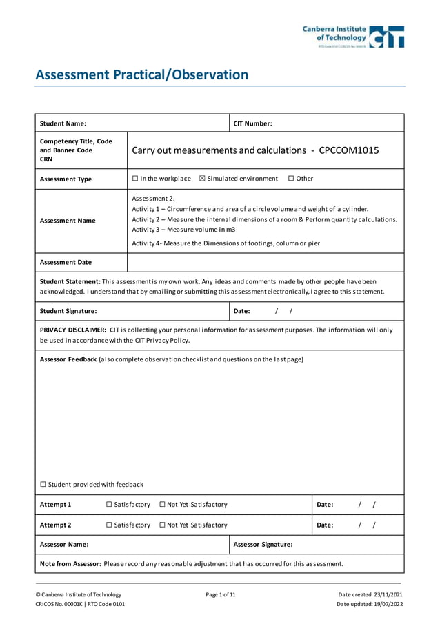 Practical Assessment Carry out measurements and calculations | PDF Practical Assessment Carry out measurements and calculations | PDF