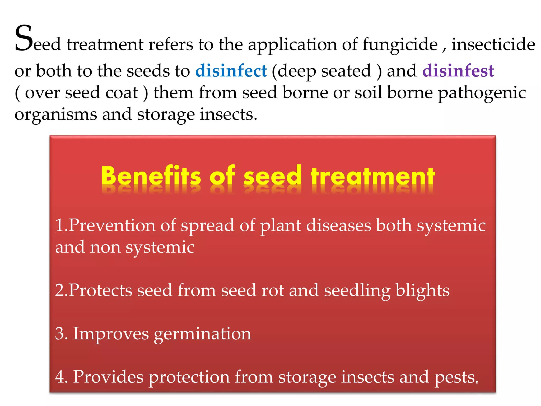 Seed treatment, Seed germination and crop establishment in relation to ...