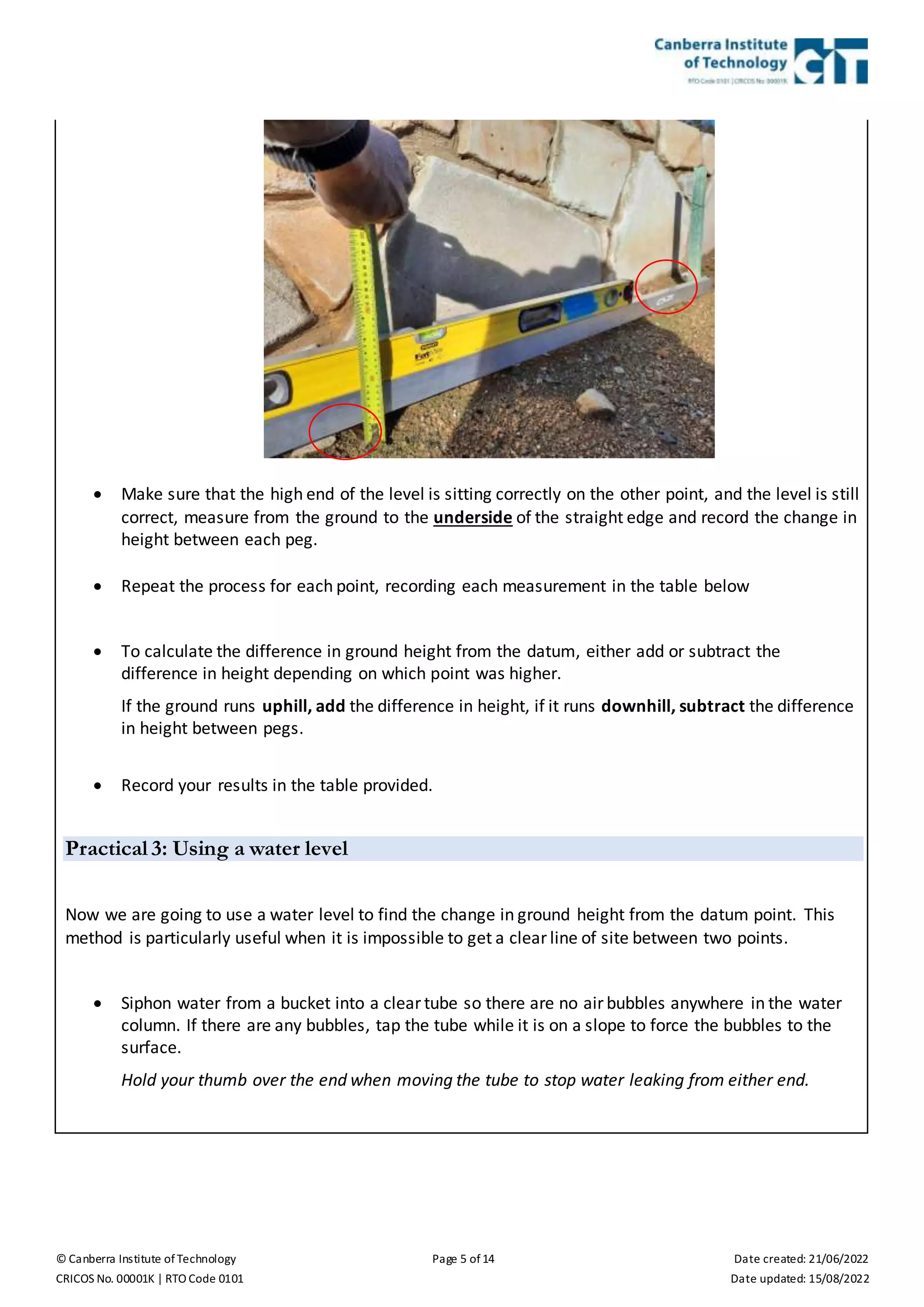 Practical Assessment - Apply Basic Levelling Procedures | DOCX