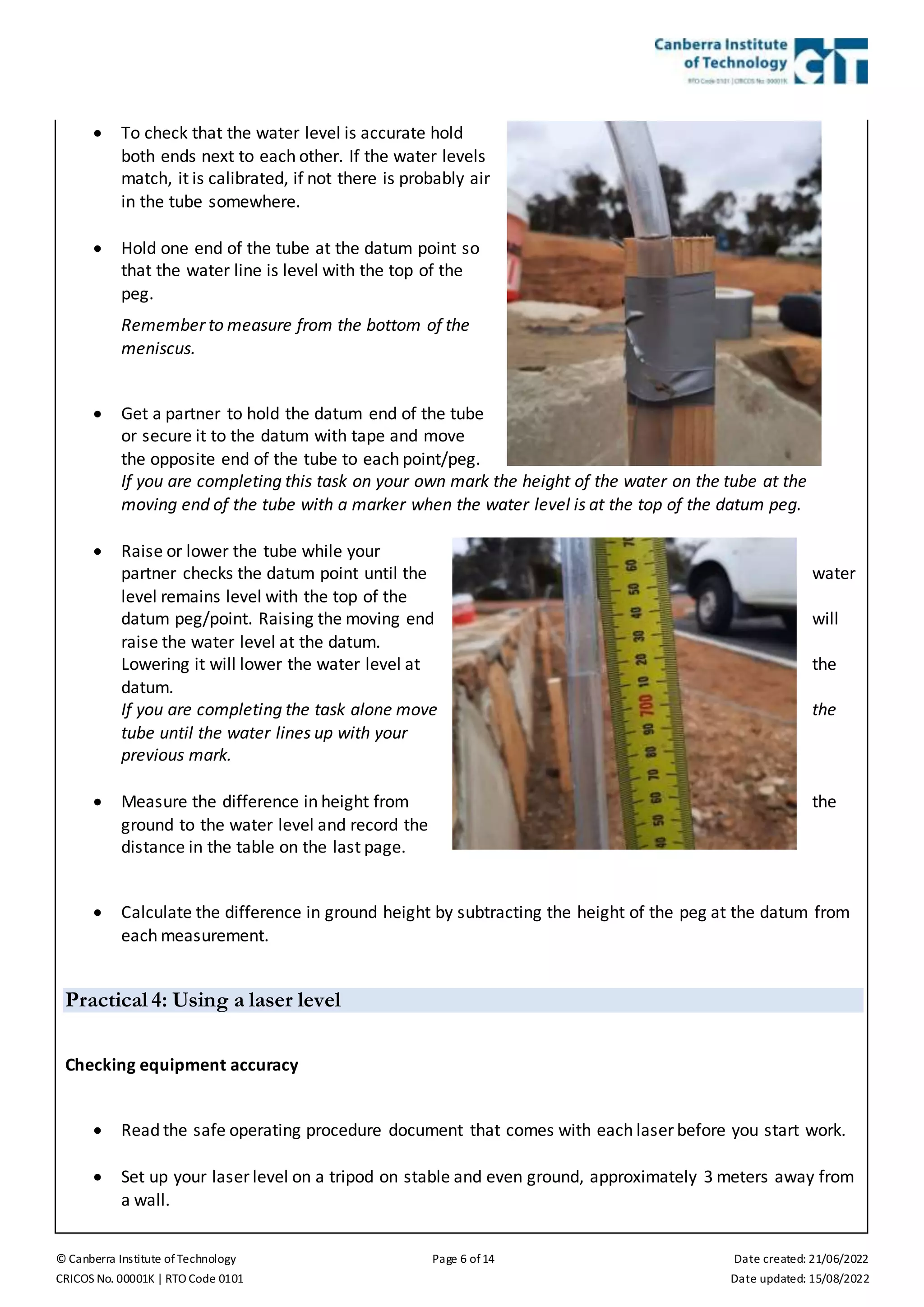 Practical Assessment - Apply Basic Levelling Procedures | DOCX