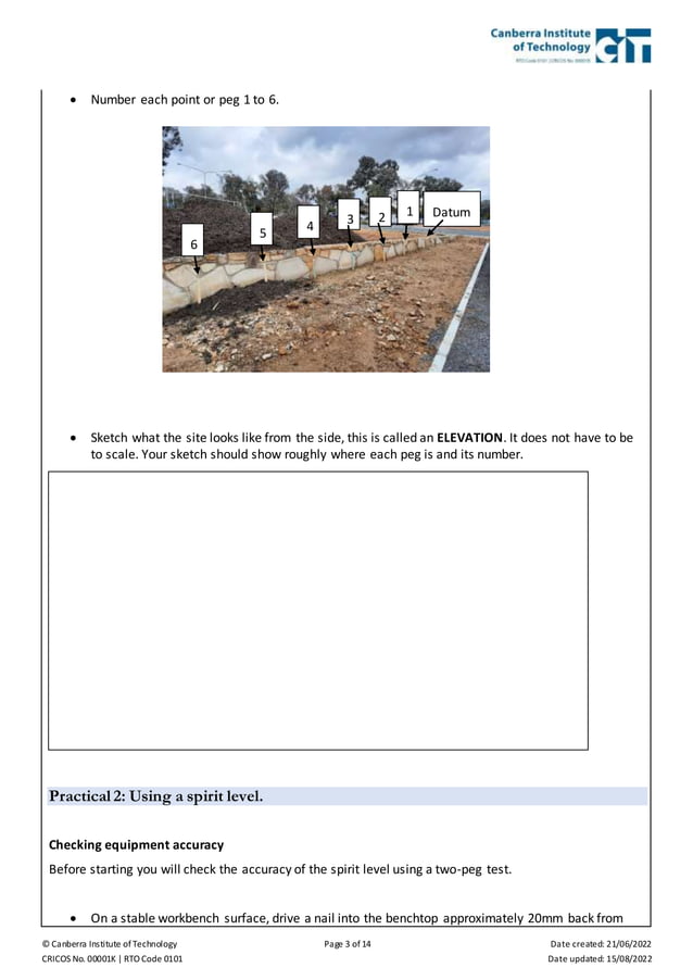 Practical Assessment - Apply Basic Levelling Procedures Practical Assessment - Apply Basic Levelling Procedures