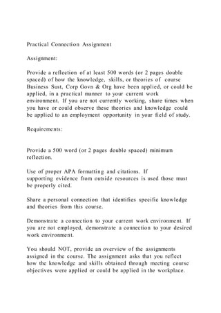 Practical connection assignment assignment provide a refle | DOCX