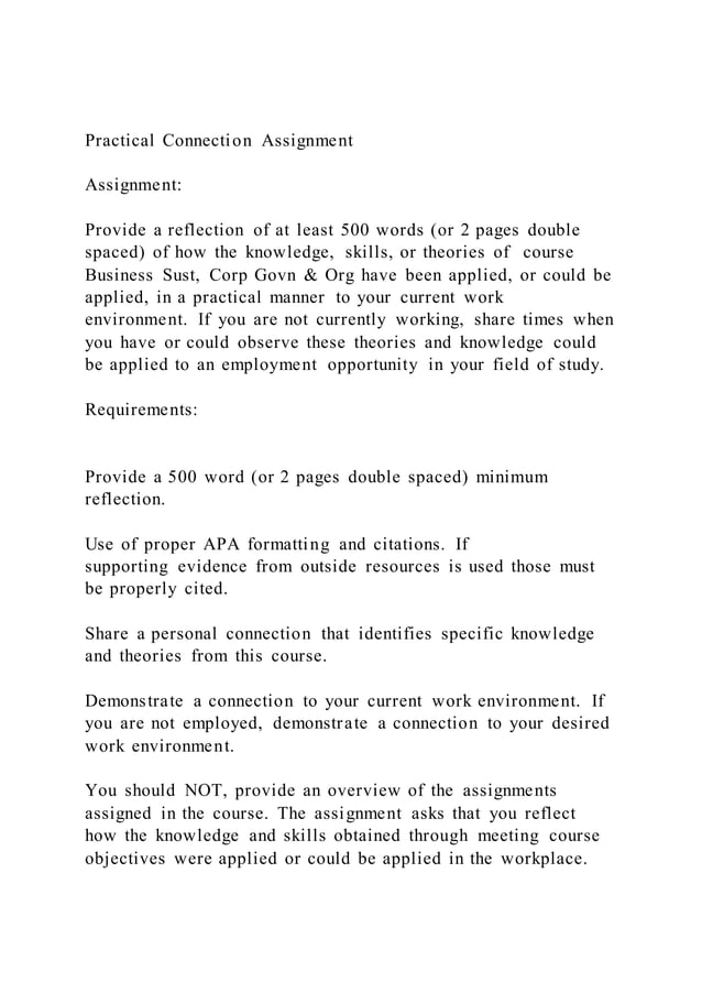 Practical connection assignment assignment provide a refle | DOCX