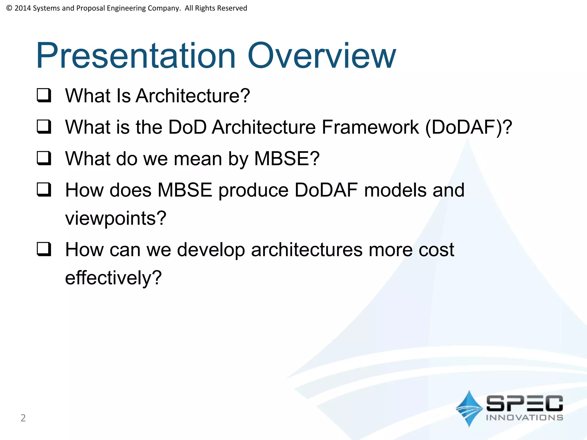 Practical DoDAF Presentation to INCOSE WMA | PPTX