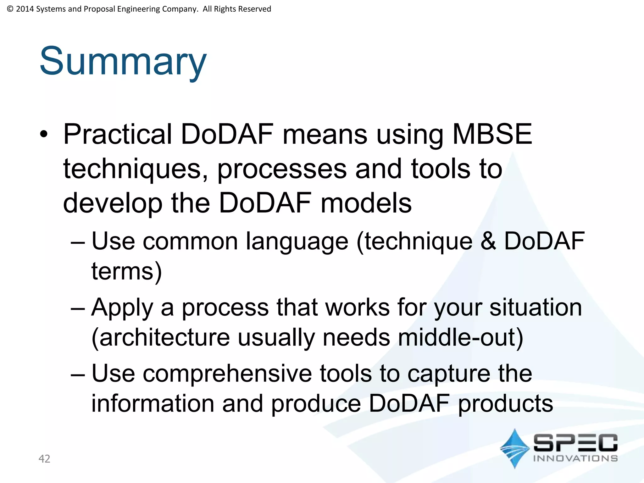 Practical DoDAF Presentation to INCOSE WMA | PPTX