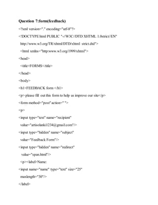 Practical file(XHTML)web designing | PDF