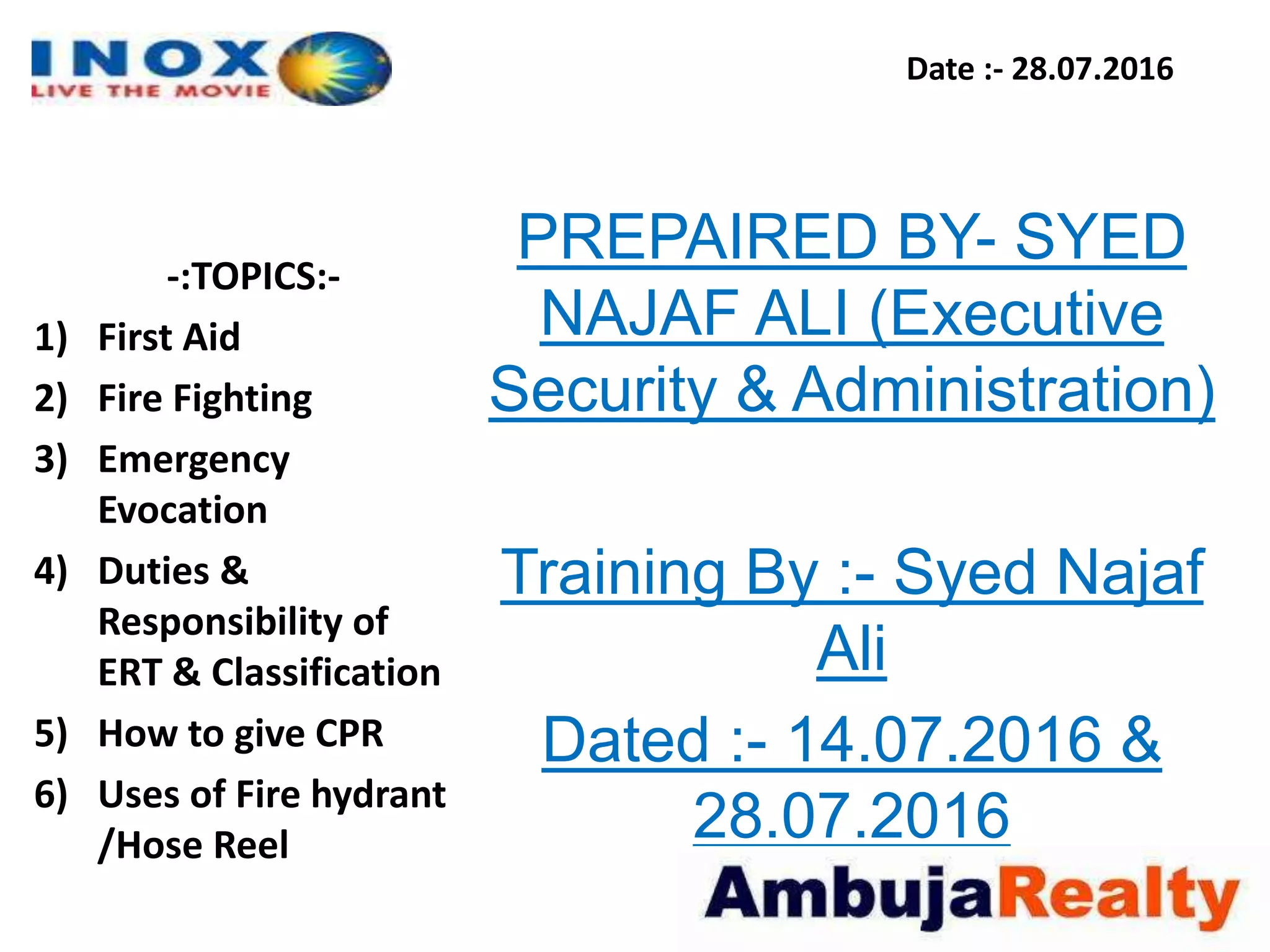 Practical fire fighting training raipur city centre mall (inox) ambuja ...