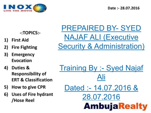 Practical fire fighting training raipur city centre mall (inox) ambuja ...