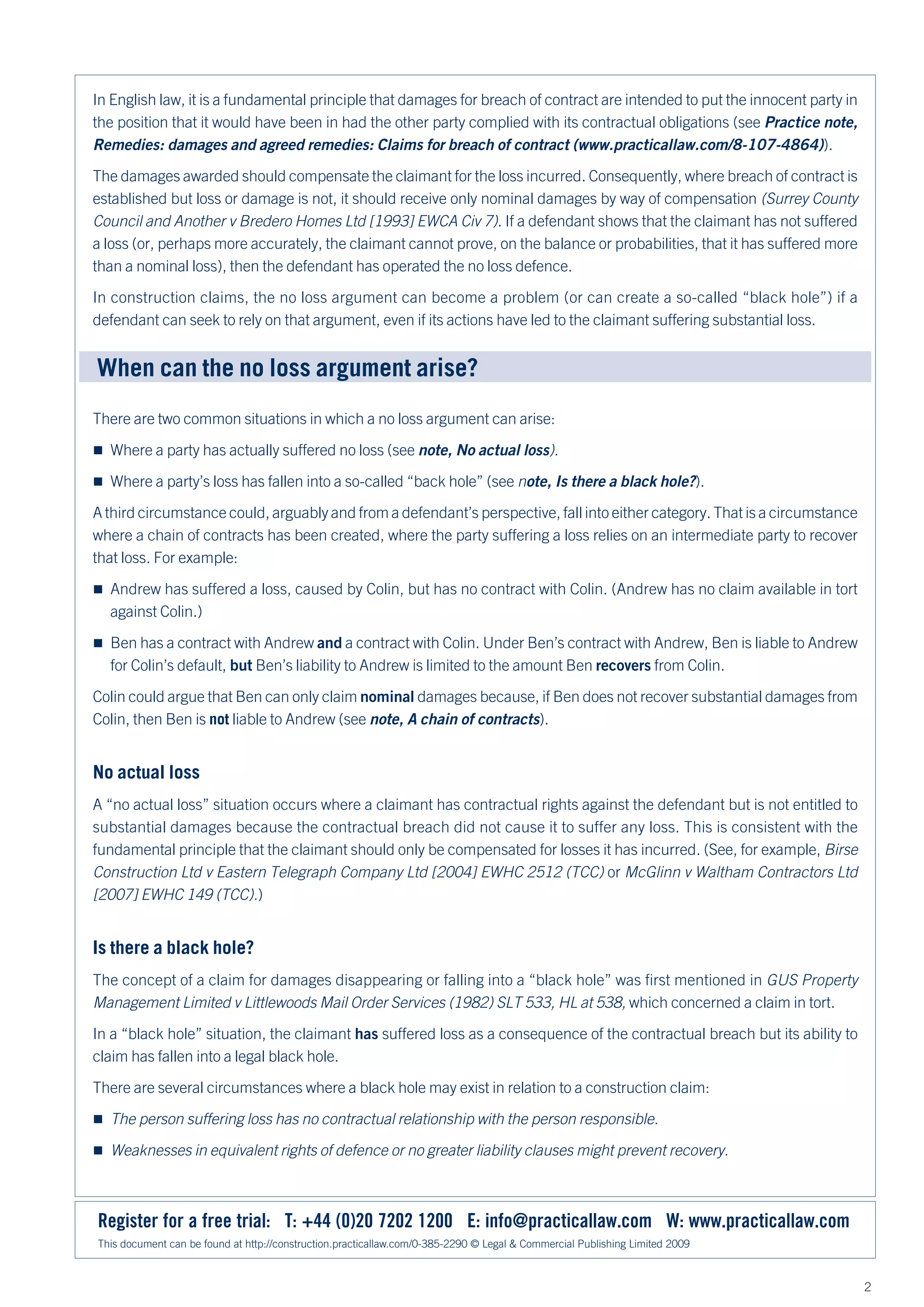 PLC: No loss argument in construction claims | PDF