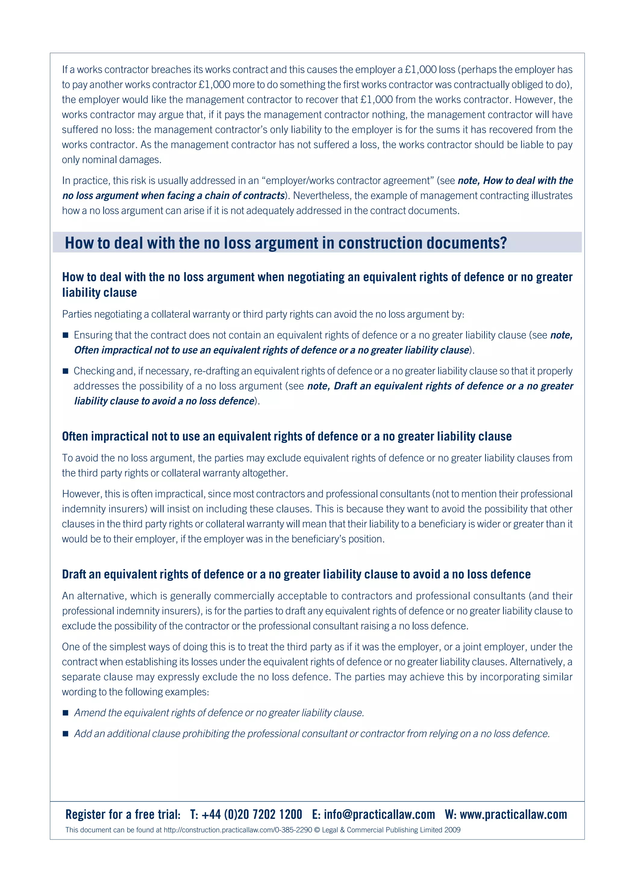 PLC: No loss argument in construction claims | PDF