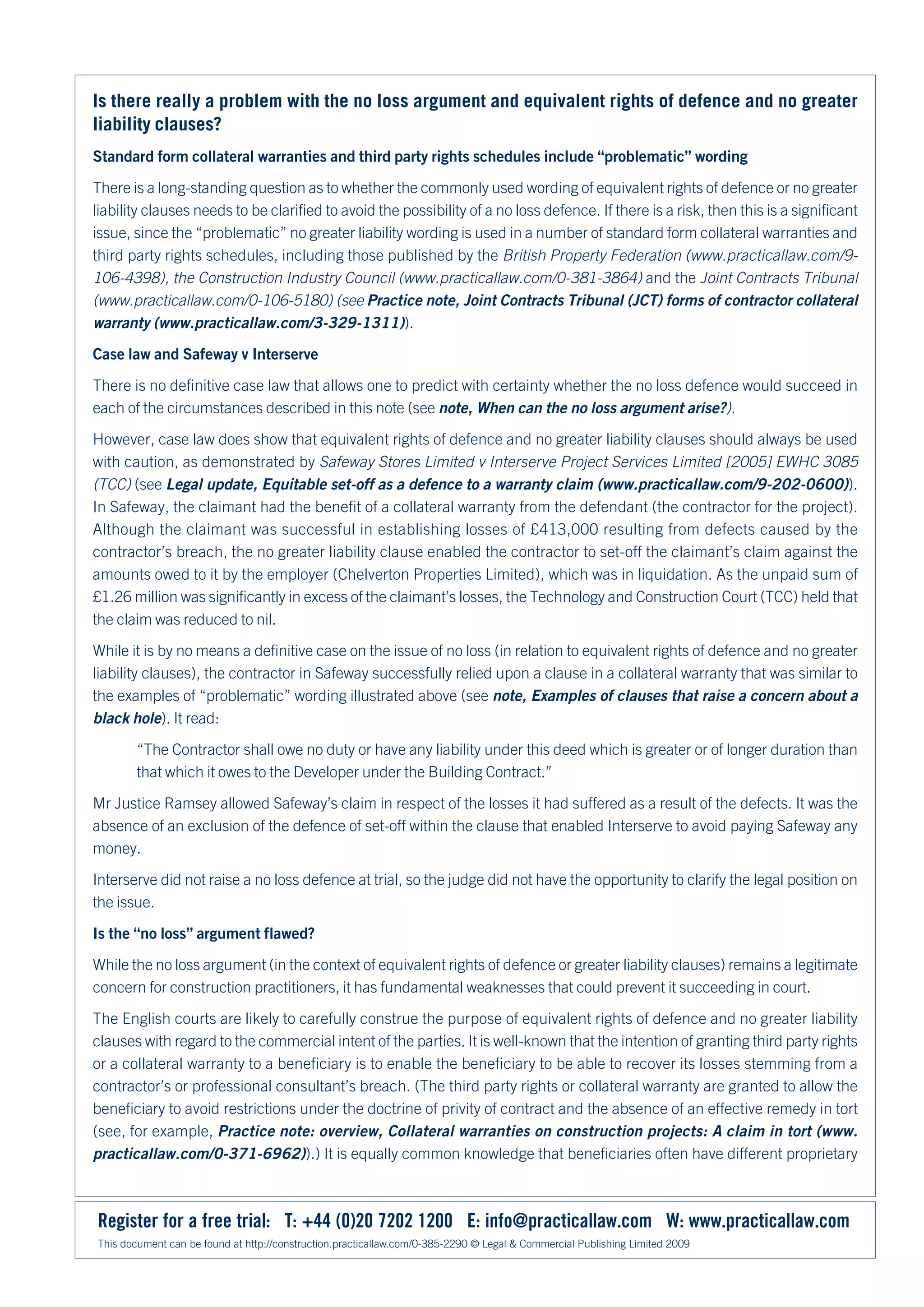 PLC: No loss argument in construction claims | PDF