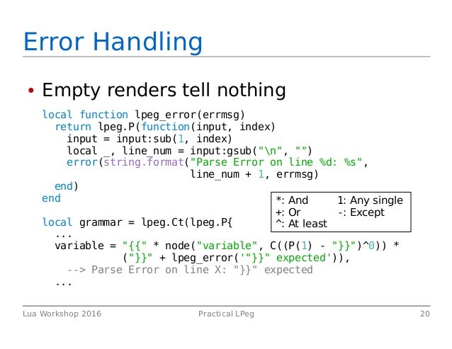Practical LPeg - Lua Workshop 2016