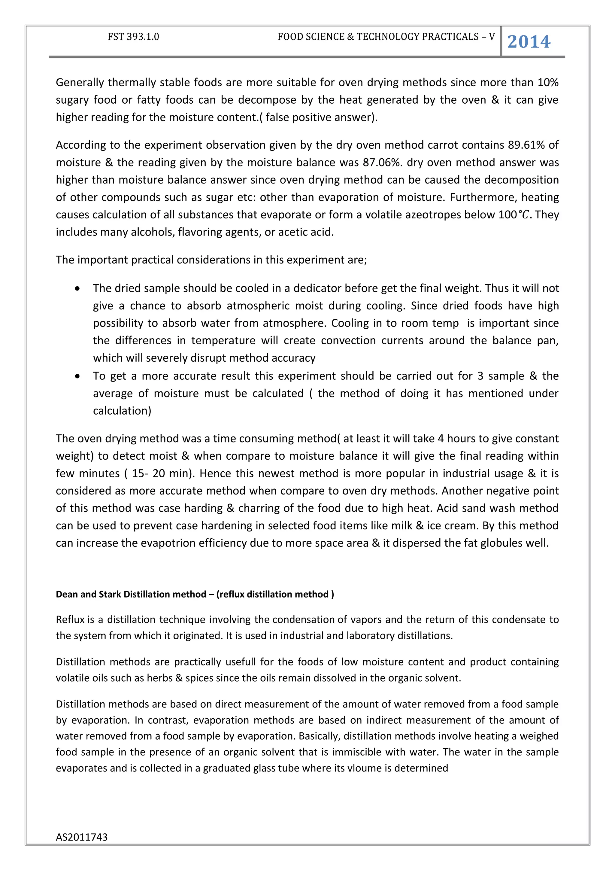 determination of moisture content in a food stuff. | PDF
