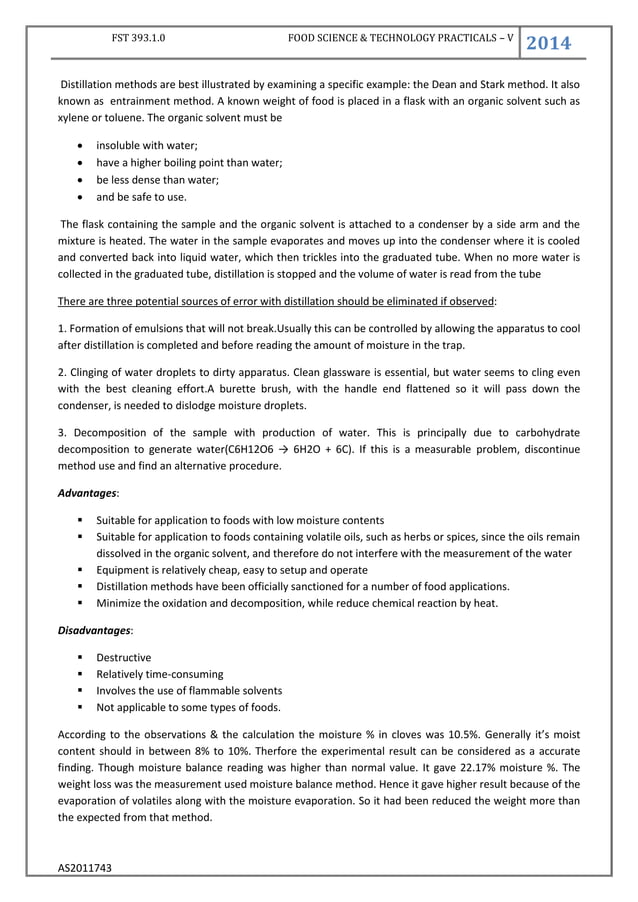 determination of moisture content in a food stuff. | PDF | Chemistry ...