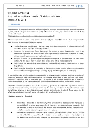 determination of moisture content in a food stuff. | PDF