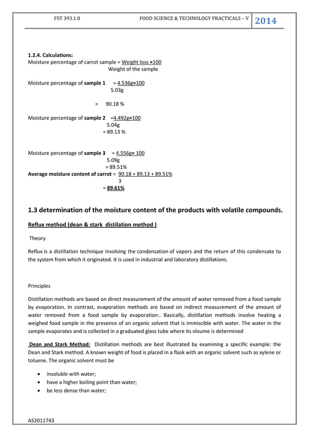 determination of moisture content in a food stuff. | PDF | Chemistry ...
