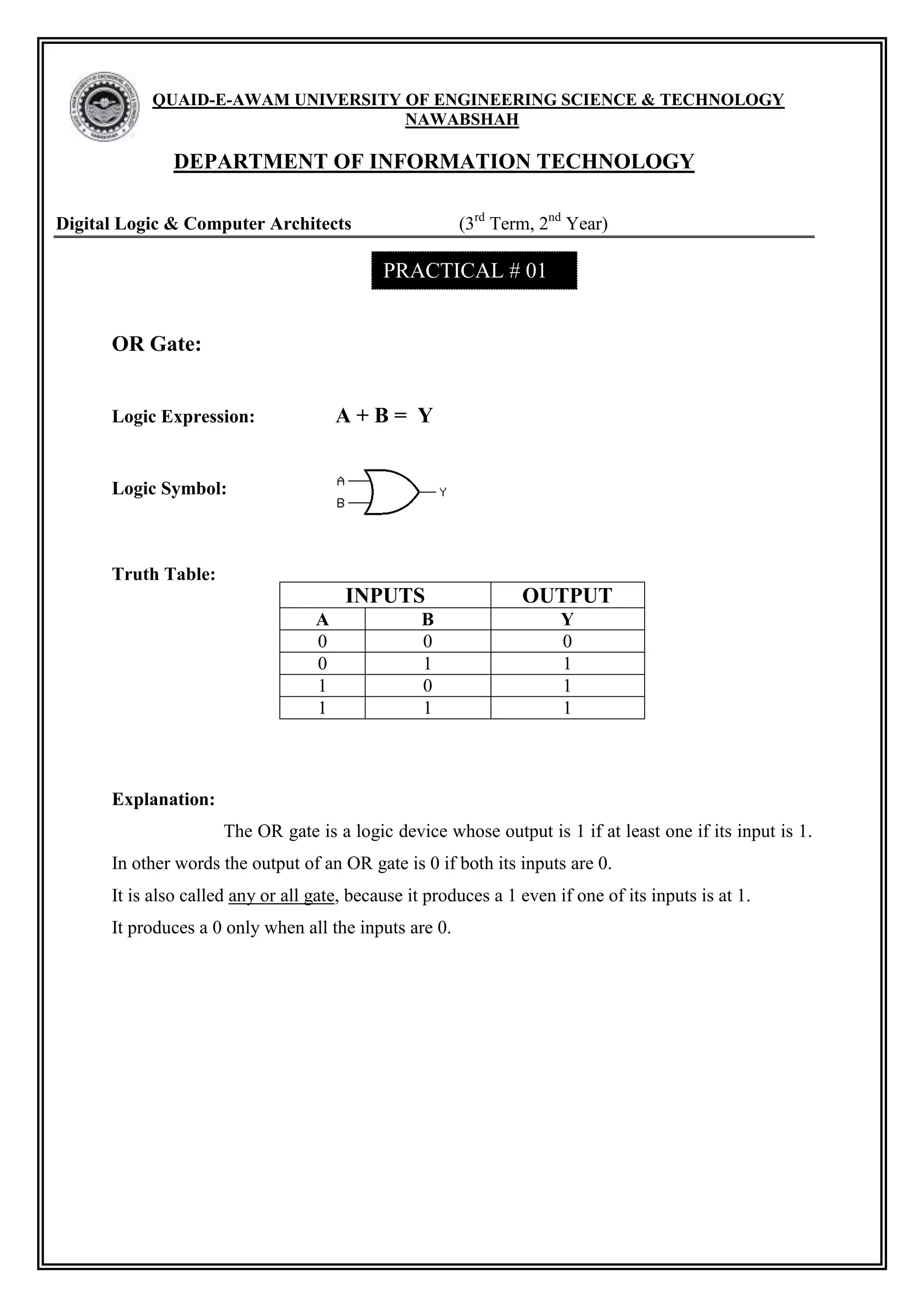 Digital Logic & Computer Architecture Practical Book by Yasir Ahmed Khan | PDF