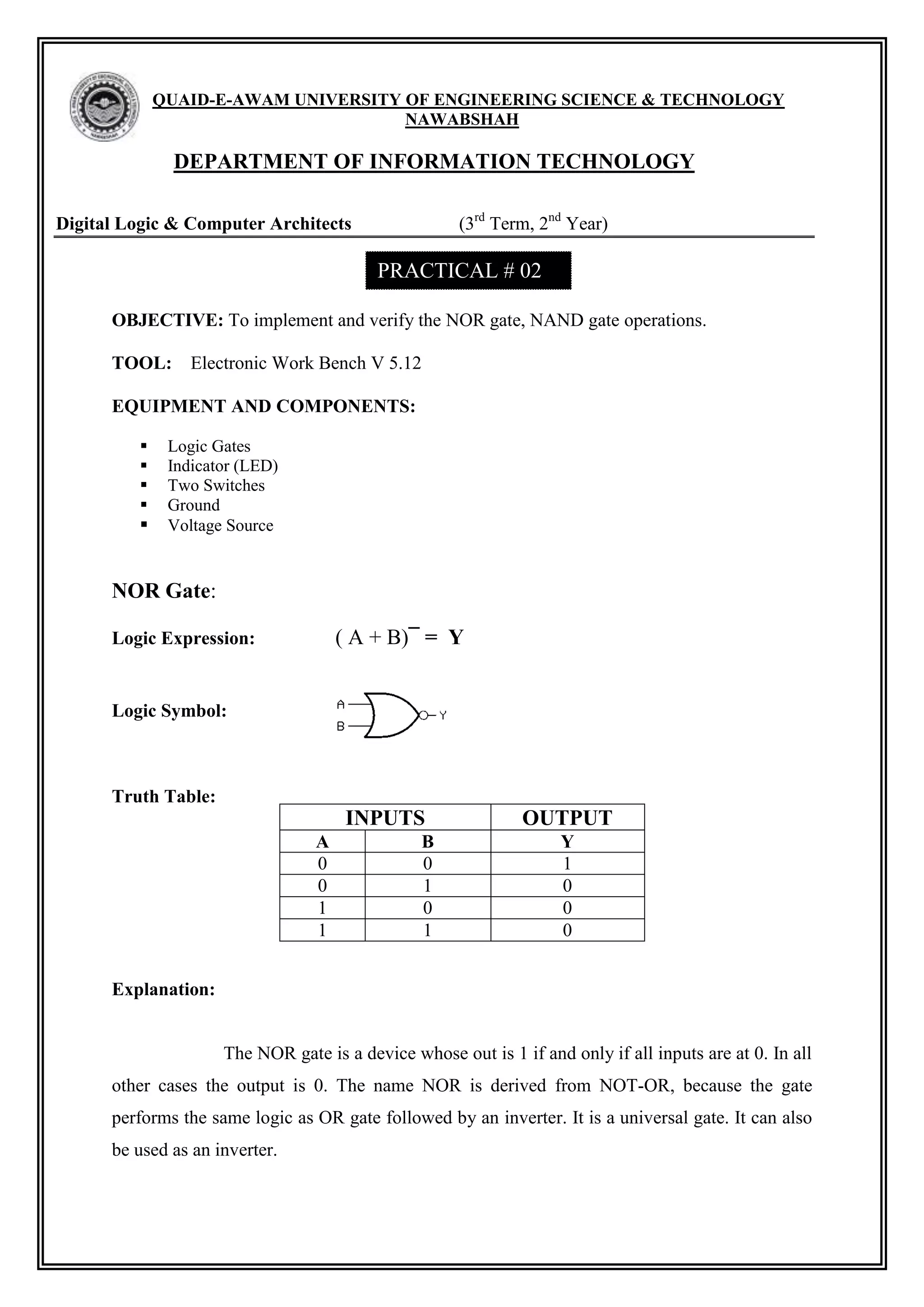 Digital Logic & Computer Architecture Practical Book by Yasir Ahmed Khan | PDF