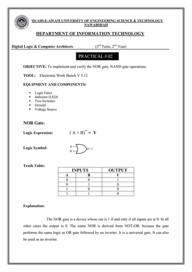 Digital Logic & Computer Architecture Practical Book by Yasir Ahmed Khan | PDF