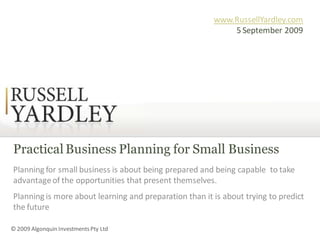 Practical Business Planning for Small Business | PPT