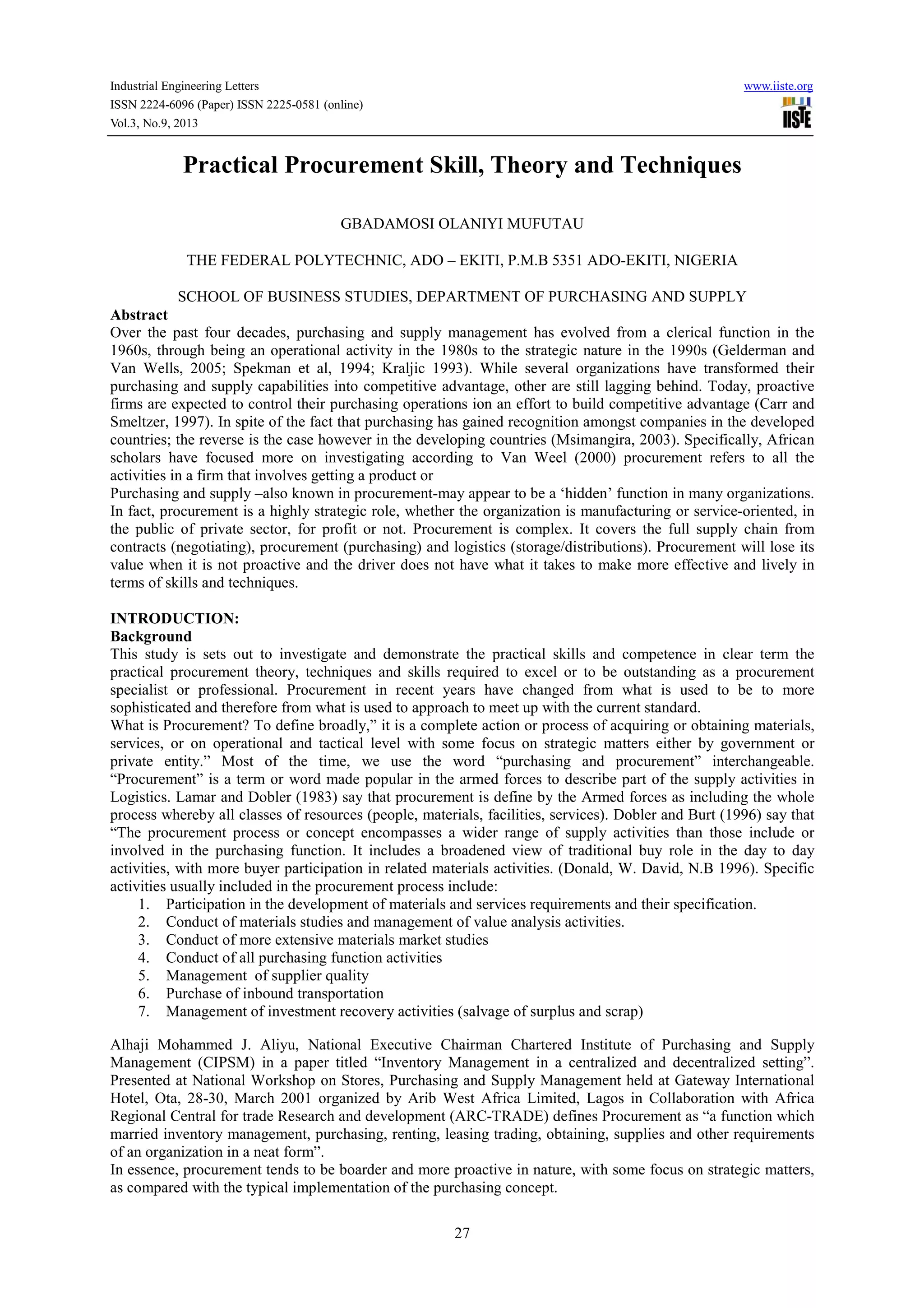 Practical Procurement Skill Theory And Techniques Pdf