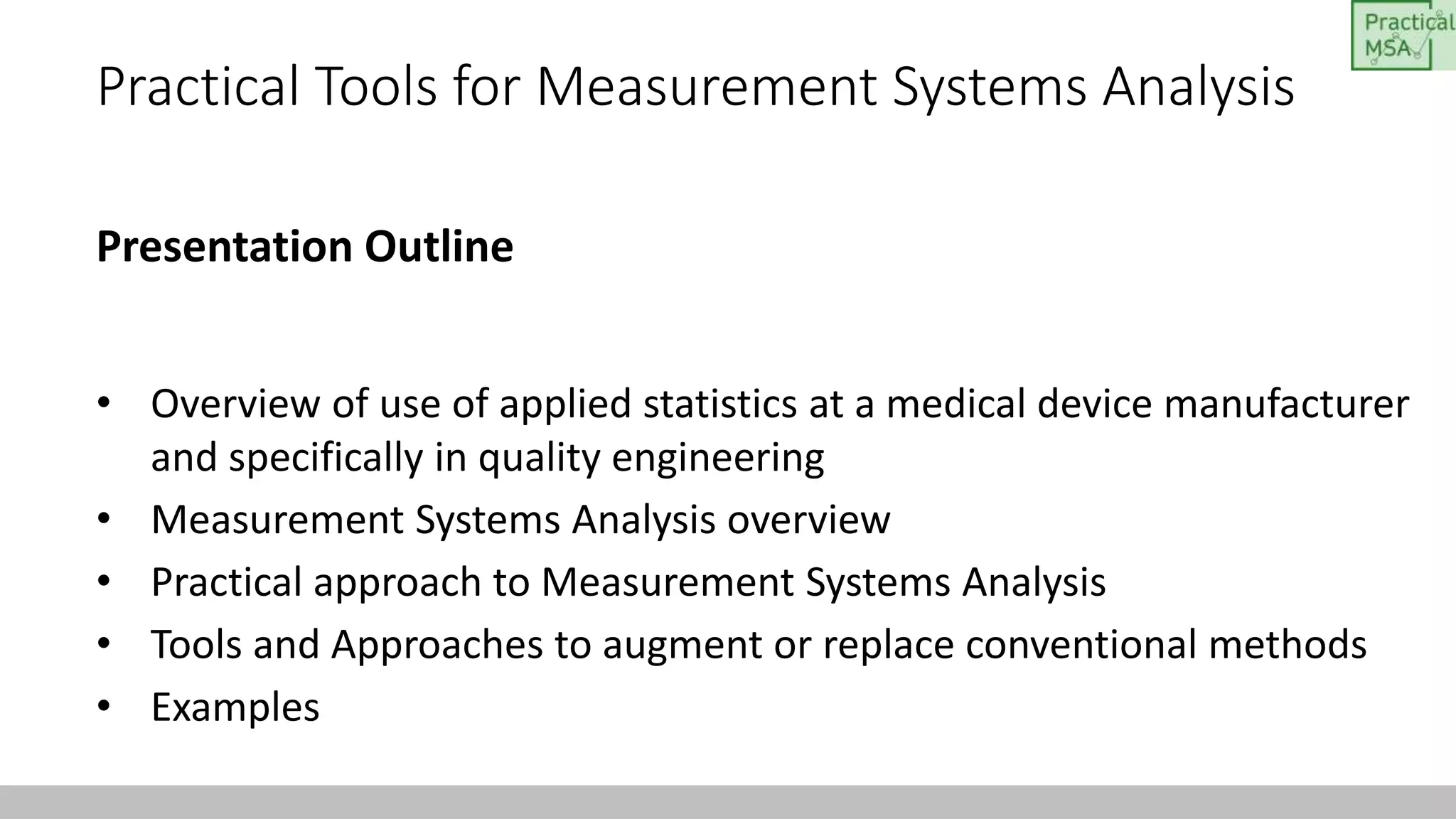 Practical Tools for Measurement Systems Analysis | PPTX
