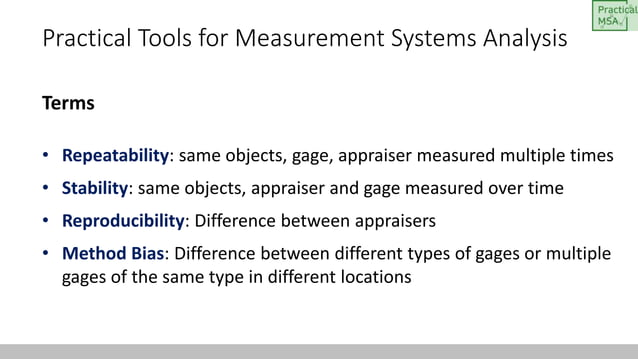 Practical Tools for Measurement Systems Analysis | PPTX