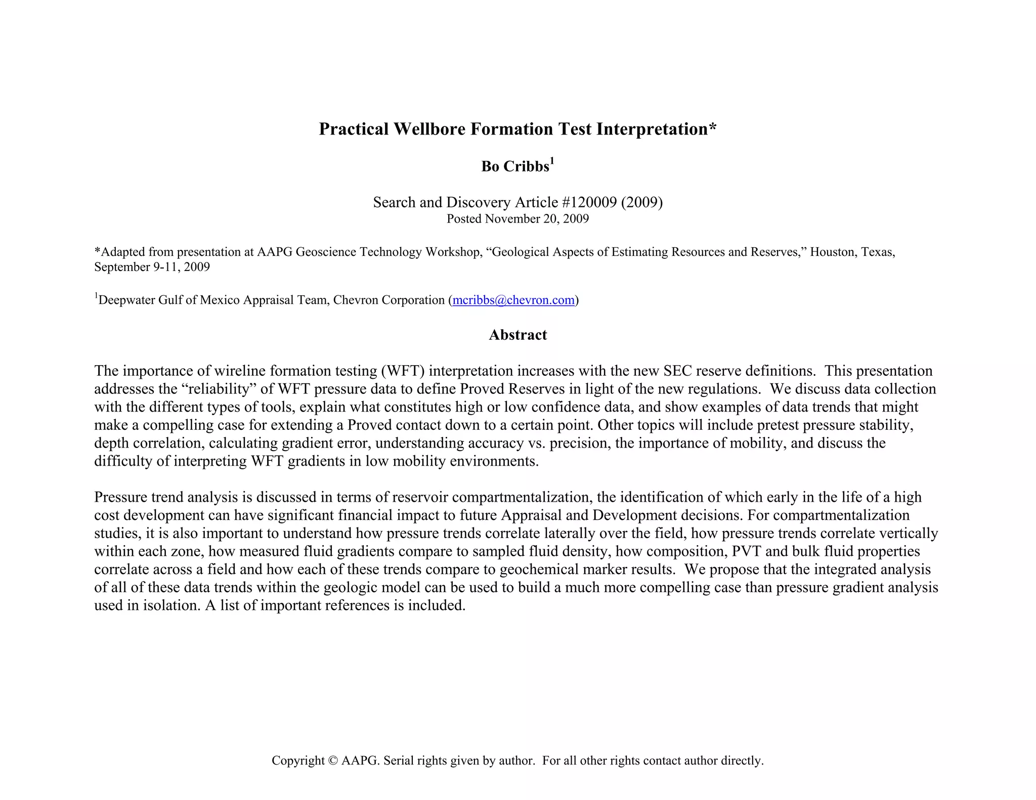 Practical wellbore formation test interpretation; #120009 (2009) | PDF