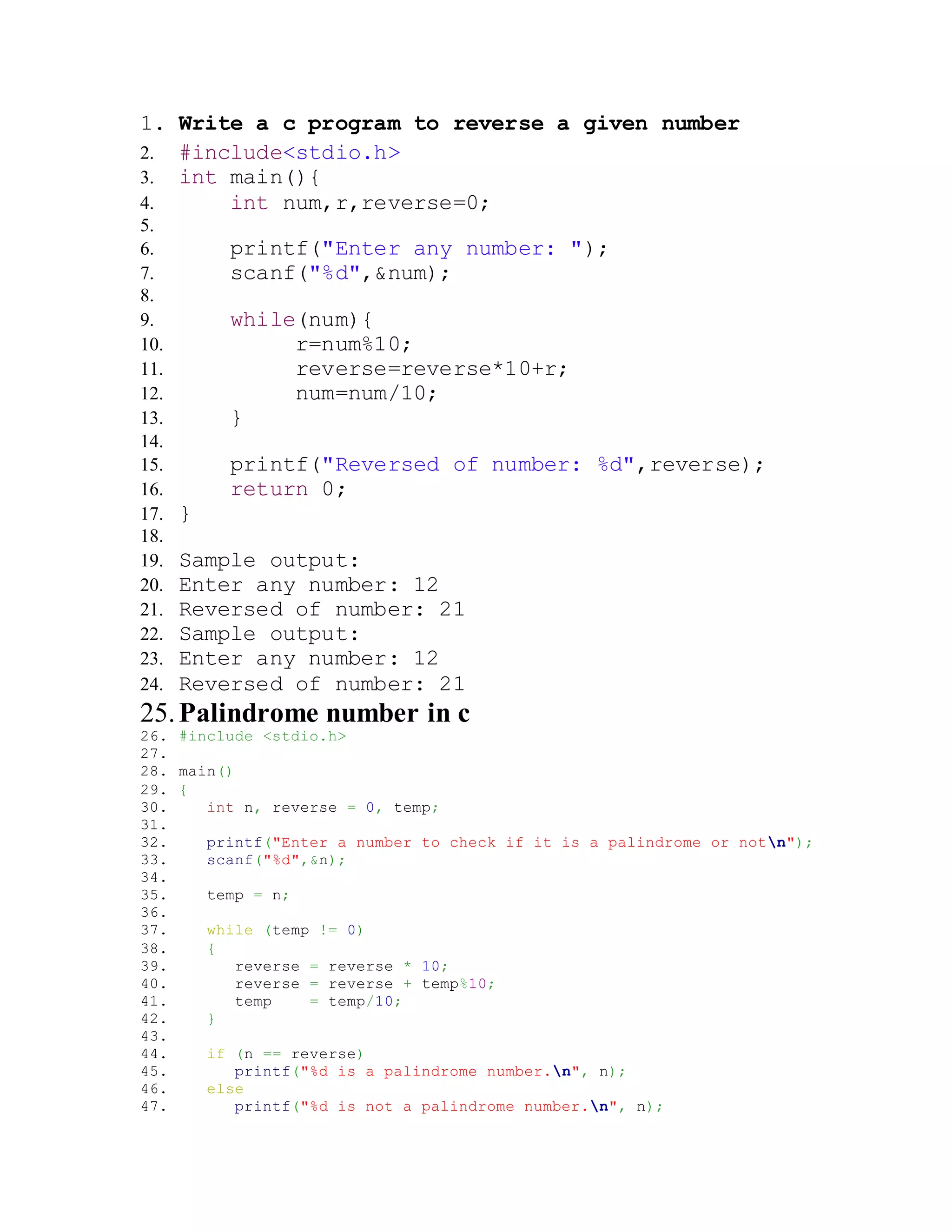Practical write a c program to reverse a given number | PDF
