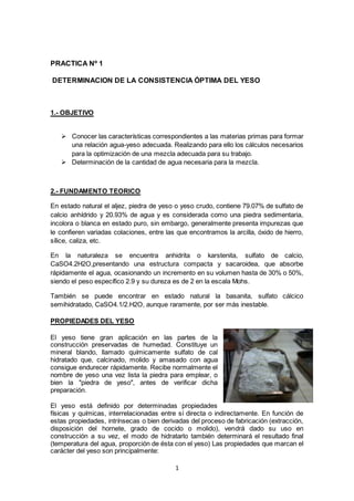 determinacion de la consistencia opctima del yeso | DOCX