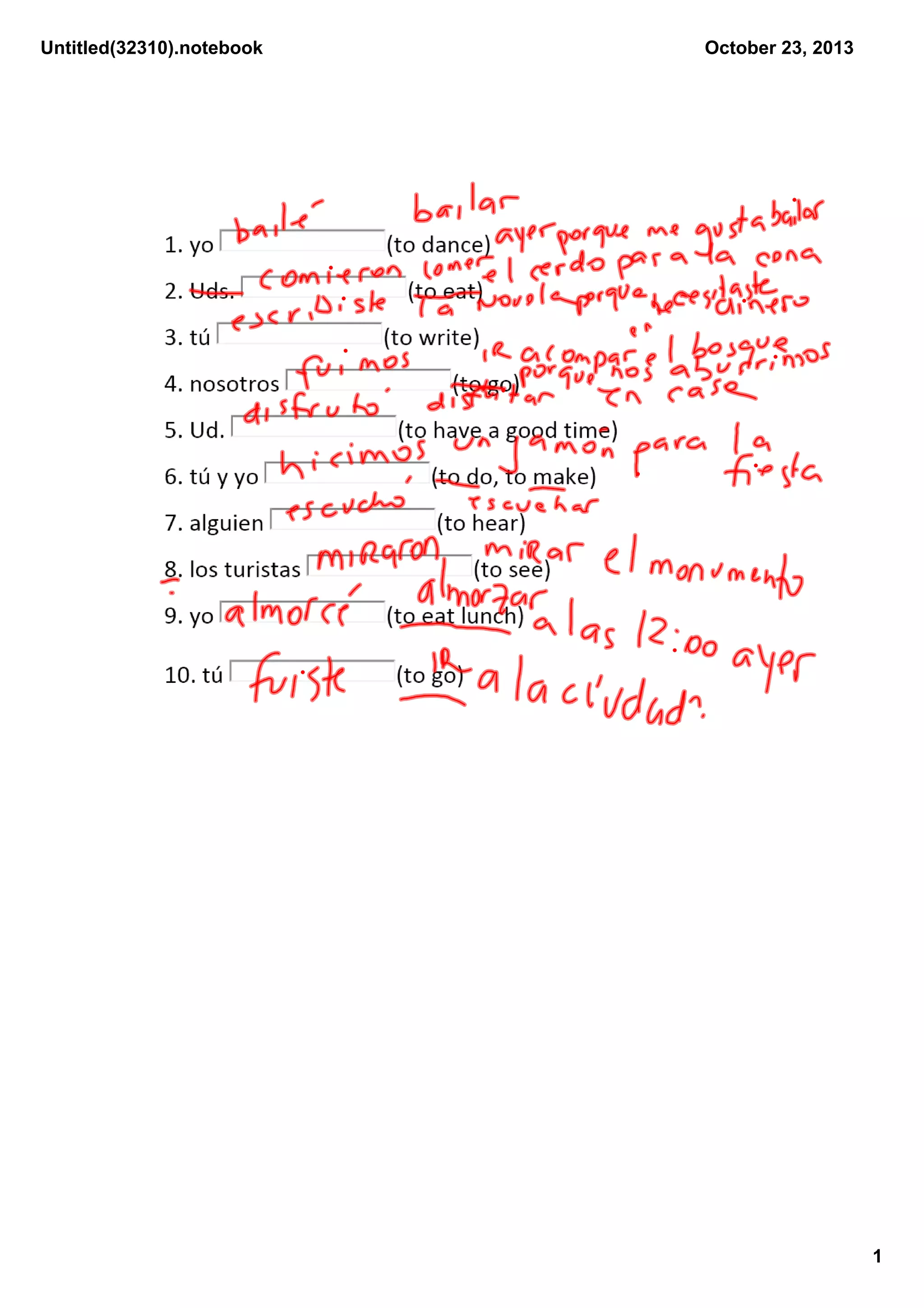 Practica verbos en el preterito | PDF