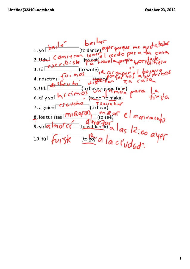 Practica verbos en el preterito | PDF