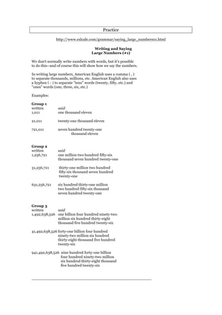 Practice: saying numbers in English | PDF