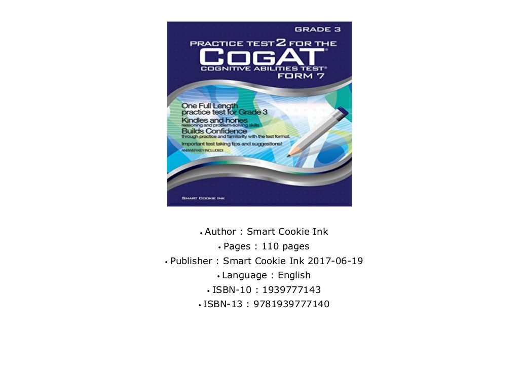 Practice Test 2 for the Cogat - Form 7 - Grade 3 (Level 9): Cogat ...