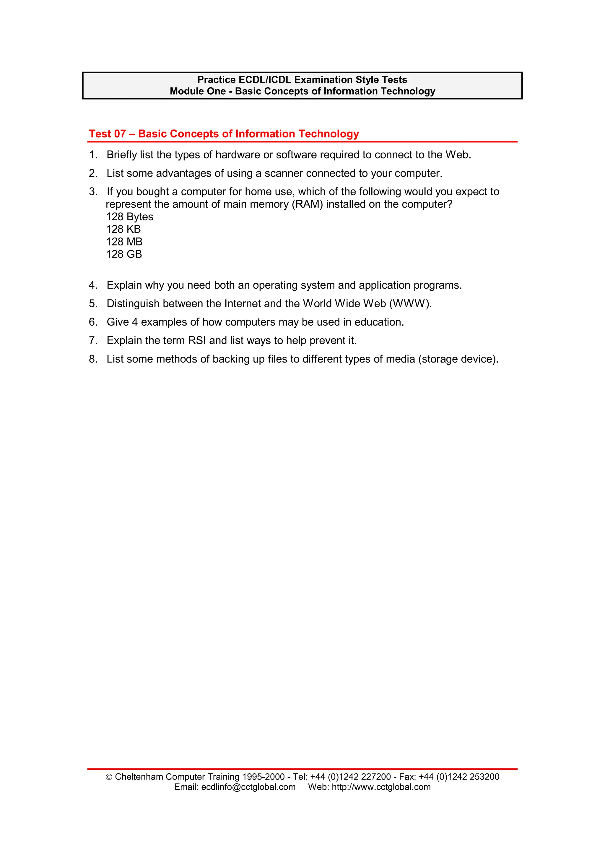 ICDL module 1 - Computer essentials practice tests | PDF