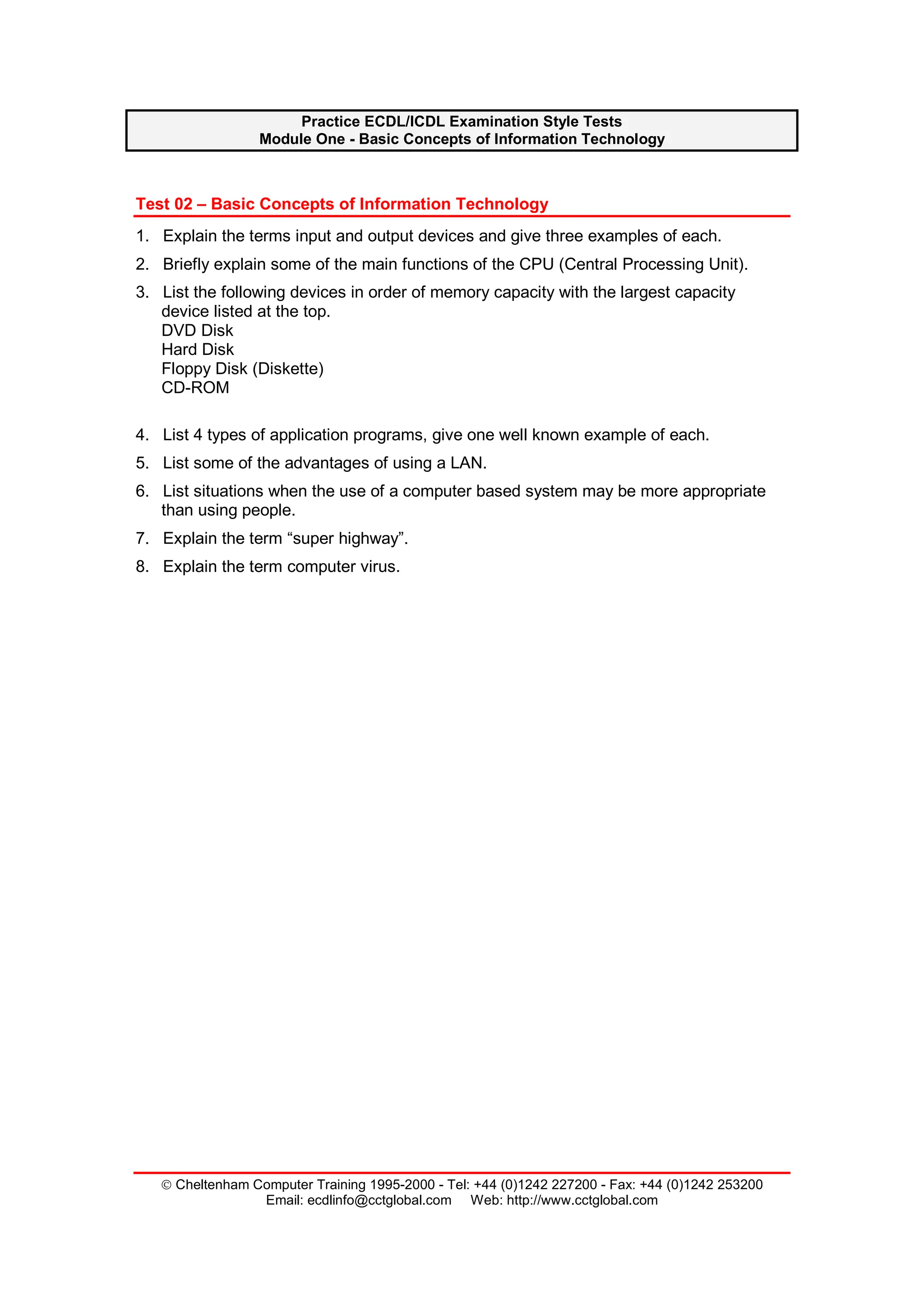 ICDL module 1 - Computer essentials practice tests | PDF