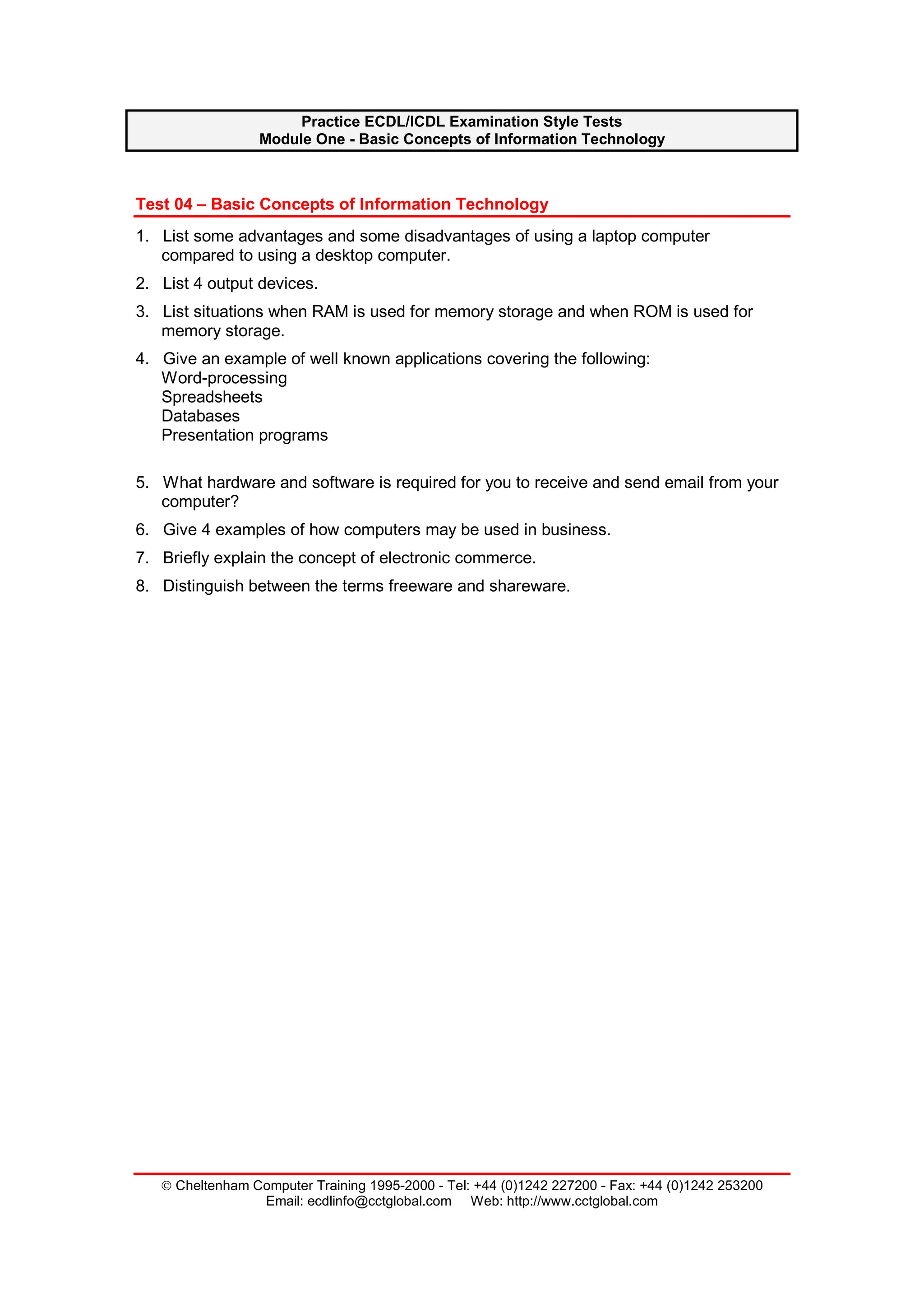 ICDL module 1 - Computer essentials practice tests | PDF