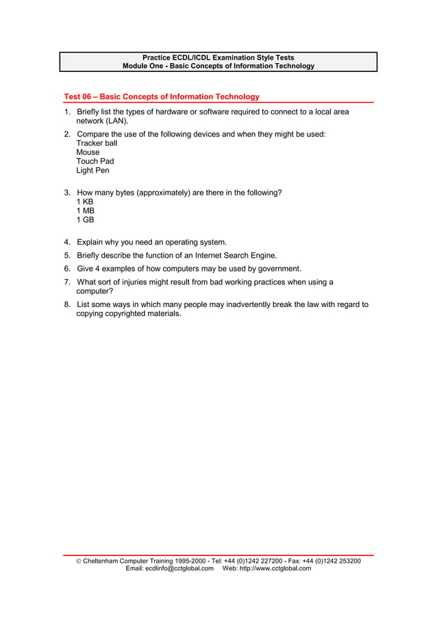 ICDL module 1 - Computer essentials practice tests | PDF