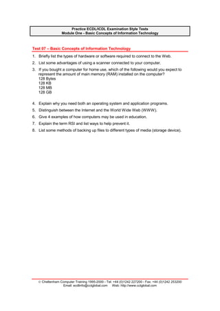 ICDL module 1 - Computer essentials practice tests | PDF