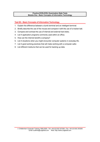 ICDL module 1 - Computer essentials practice tests | PDF